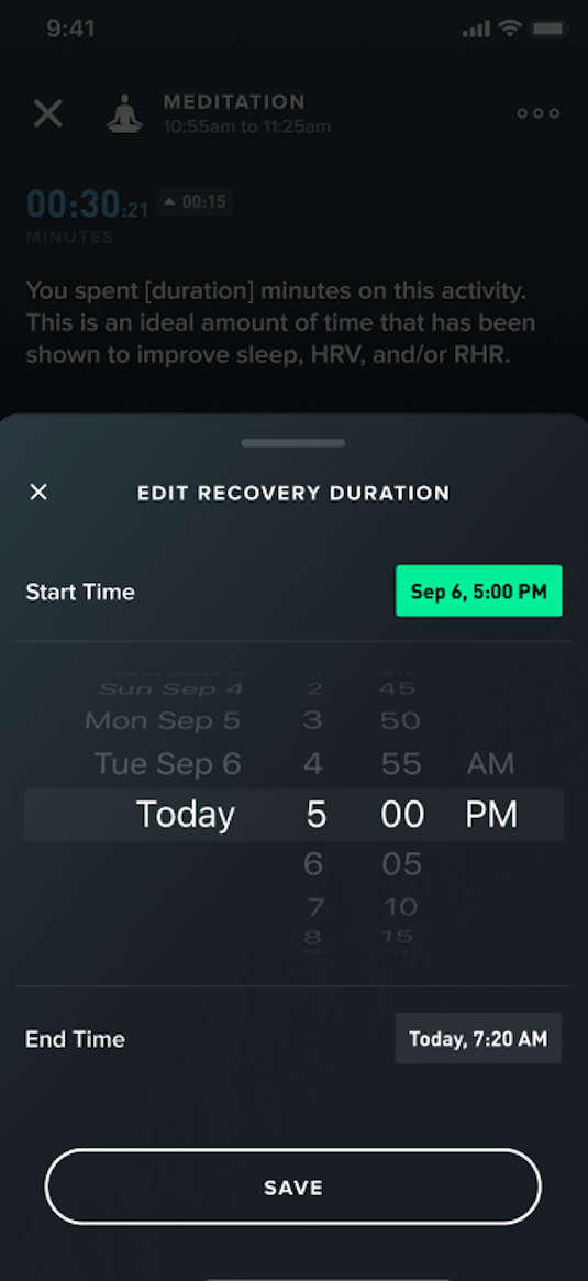 Strain and Recovery Details Screens