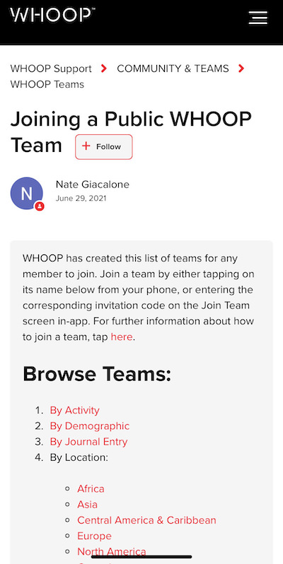 Creating or Joining a WHOOP Team